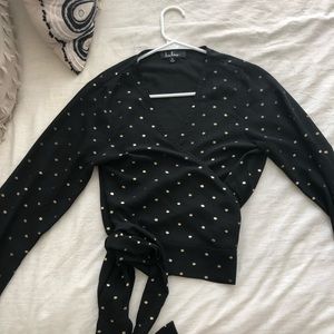 Lulus | Tops | Gold Black Polka Dot Wrap Top | Poshmark